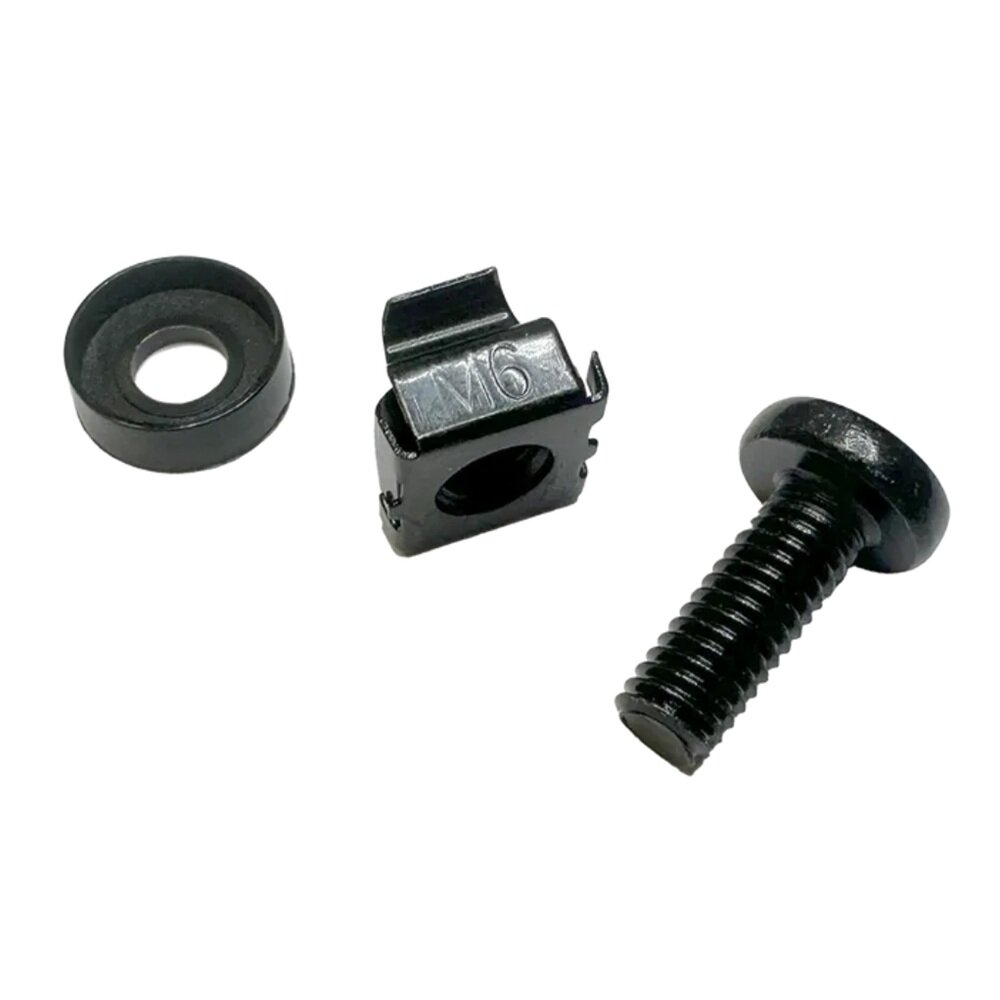 Комплект крепежа М6 черный (винт М6, шайба пластик, клетевая гайка М6) упаковка 10 комплектов