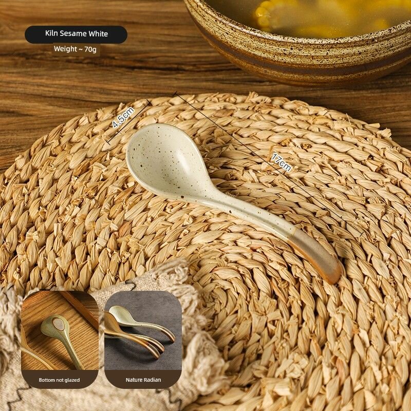 Керамическая ложка для супа (Белый кунжут)-