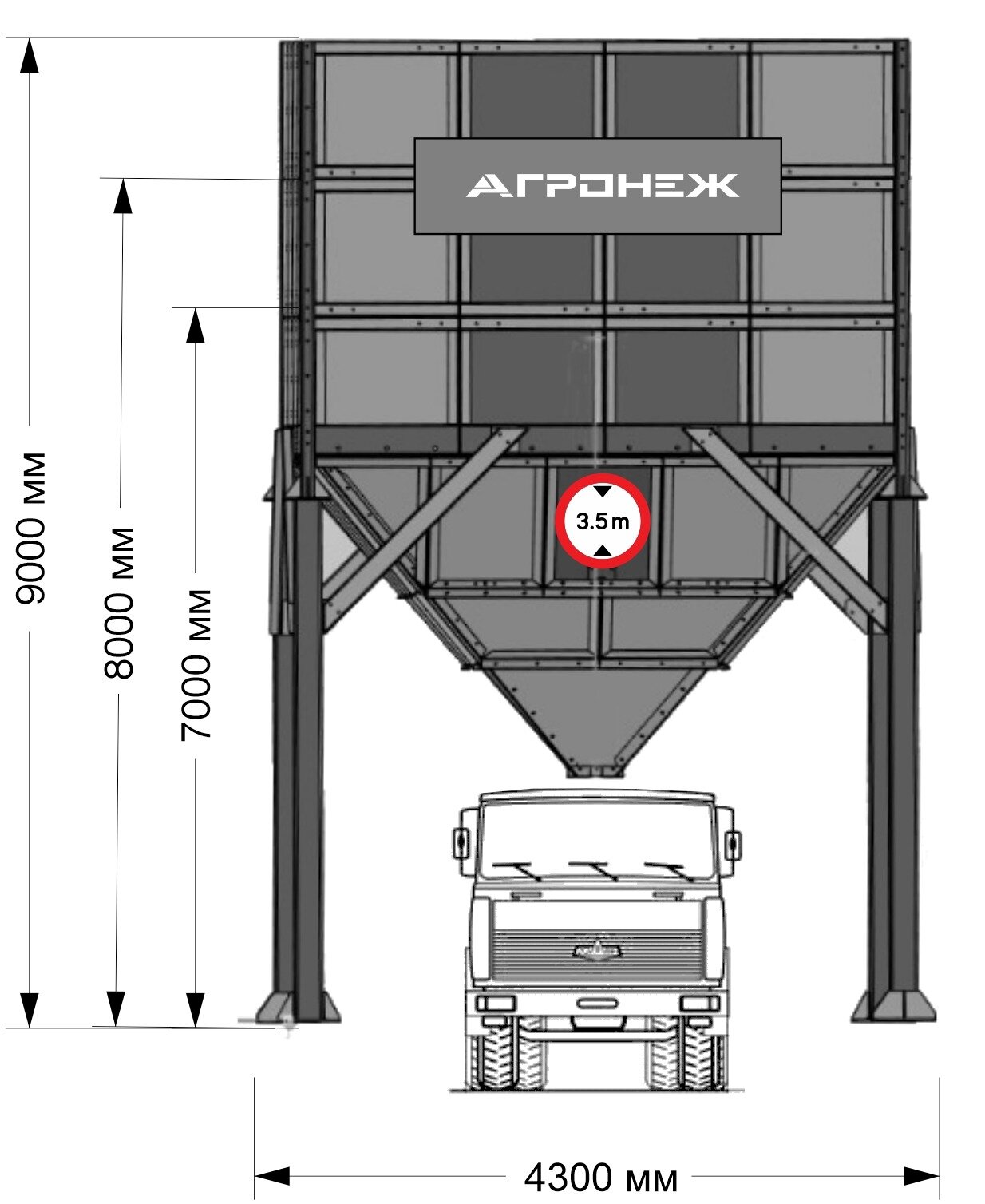 Бункер накопитель для зерна проездной V34 м3