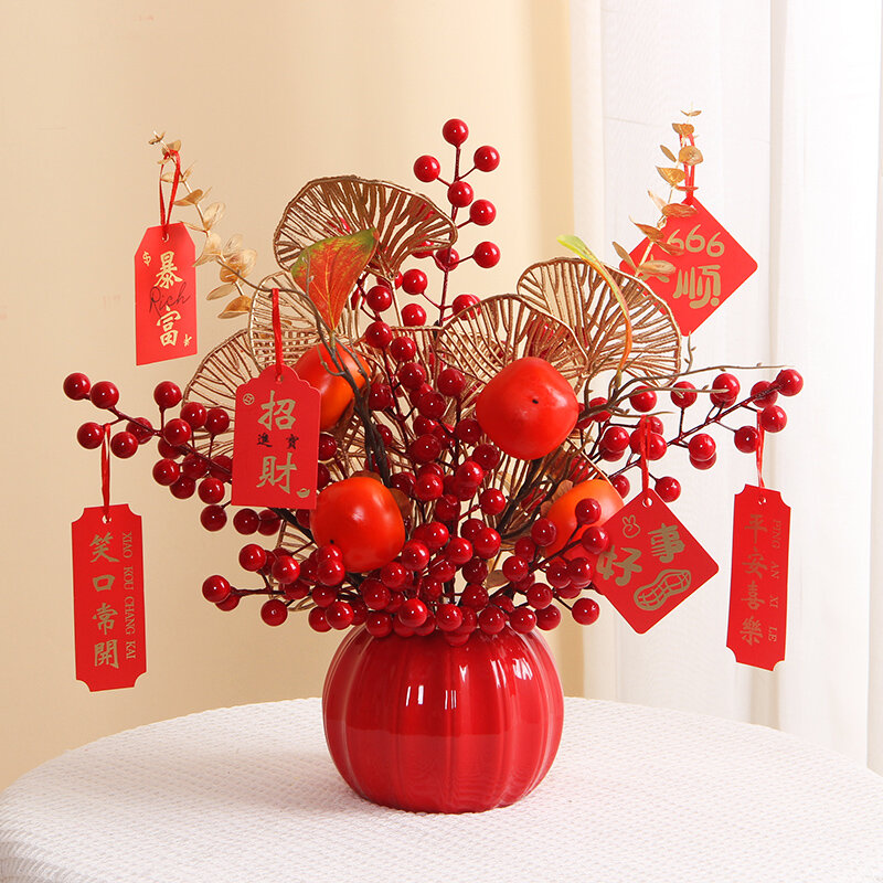 Легкая роскошь, новый китайский стиль, украшение для волос, фрукты удачи, ягоды, красные фрукты, гранат, искусственный цветок, симуляция цветка, декор для ресторана и гостиной