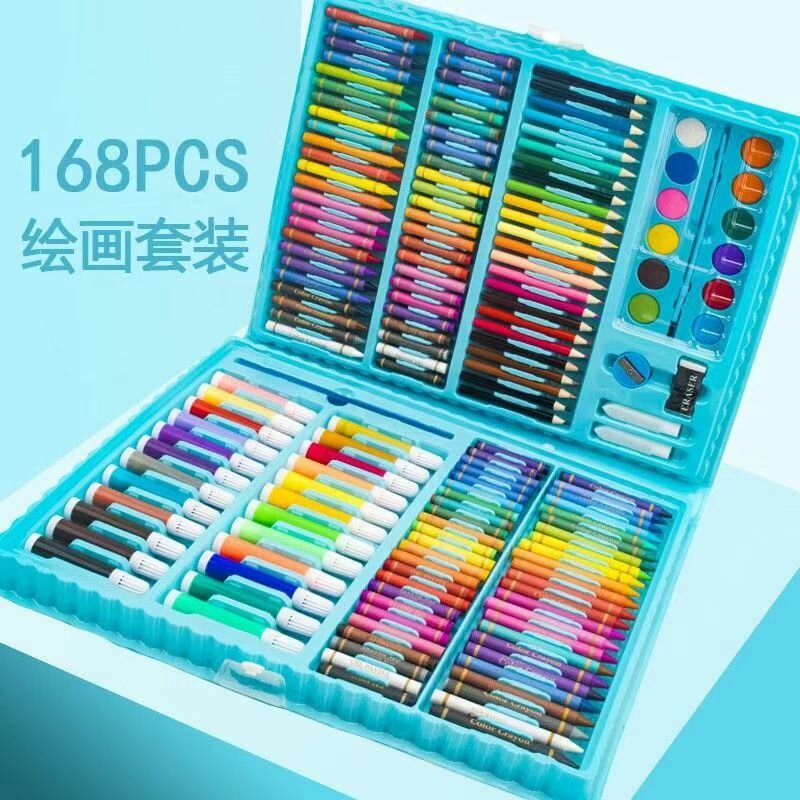 Набор кистей и карандашей "Школьный сезон", 168 шт, синий