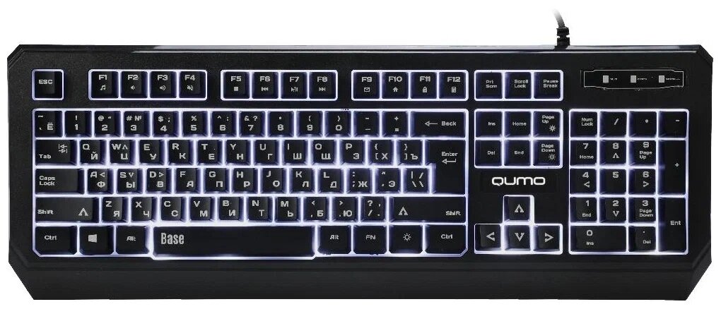 Клав-ра Qumo office BASE K59, проводная, 104 клавиши, подсветка белого цвета, плетеный кабель, golden USB