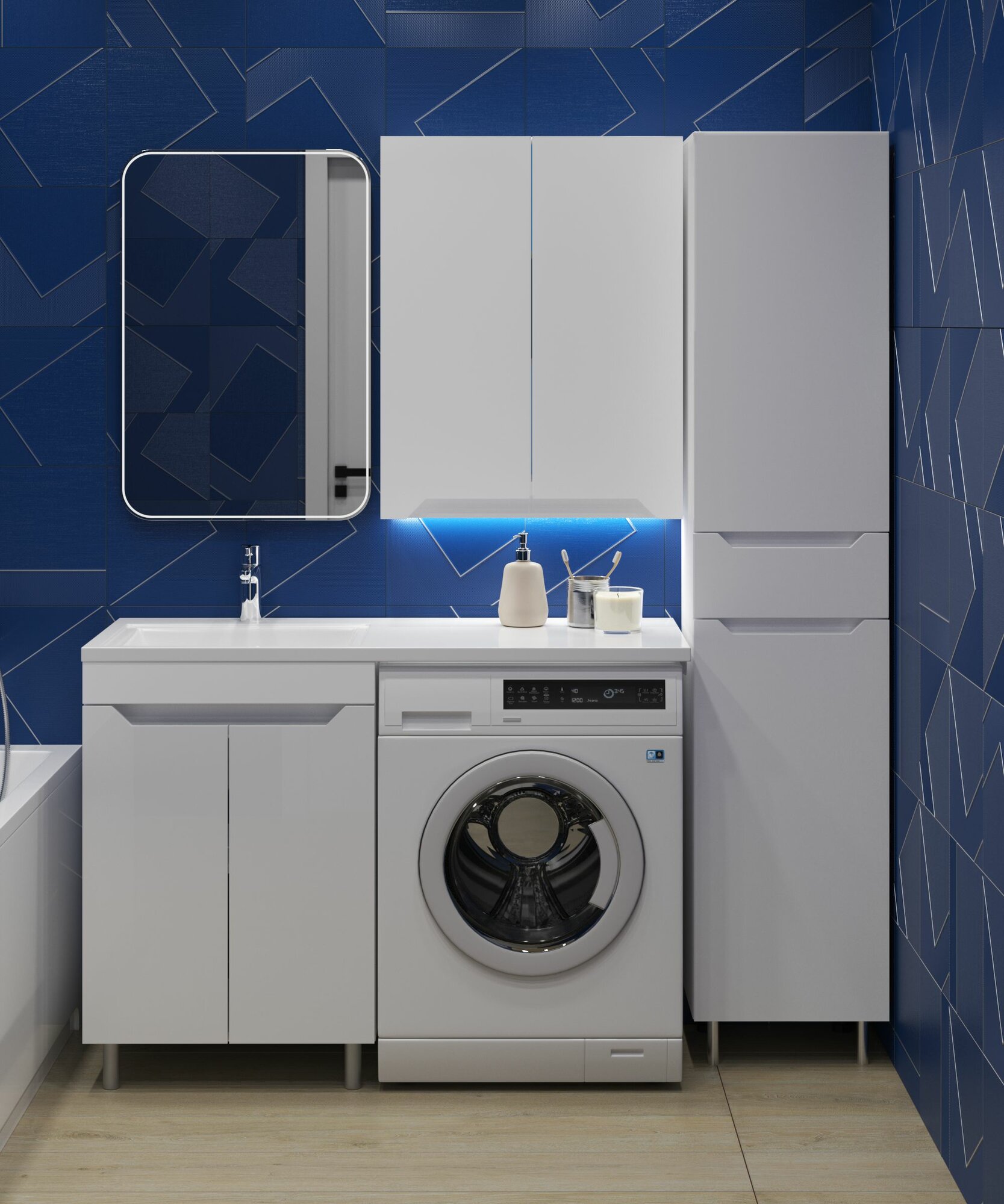 Шкаф-пенал MAESTRO FURNITURE "Сохо", для ванной, матовый, белый, ЛДСП/МДФ, 4 полки, 40 см х 19 см х 33 см