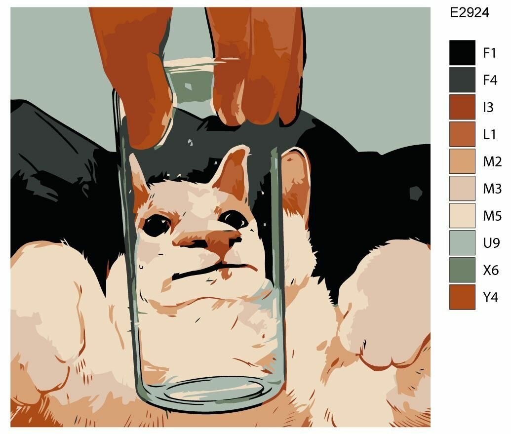 Детская картина по номерам E2924 "Коты-Мемы. Кот в стакане" 30x30