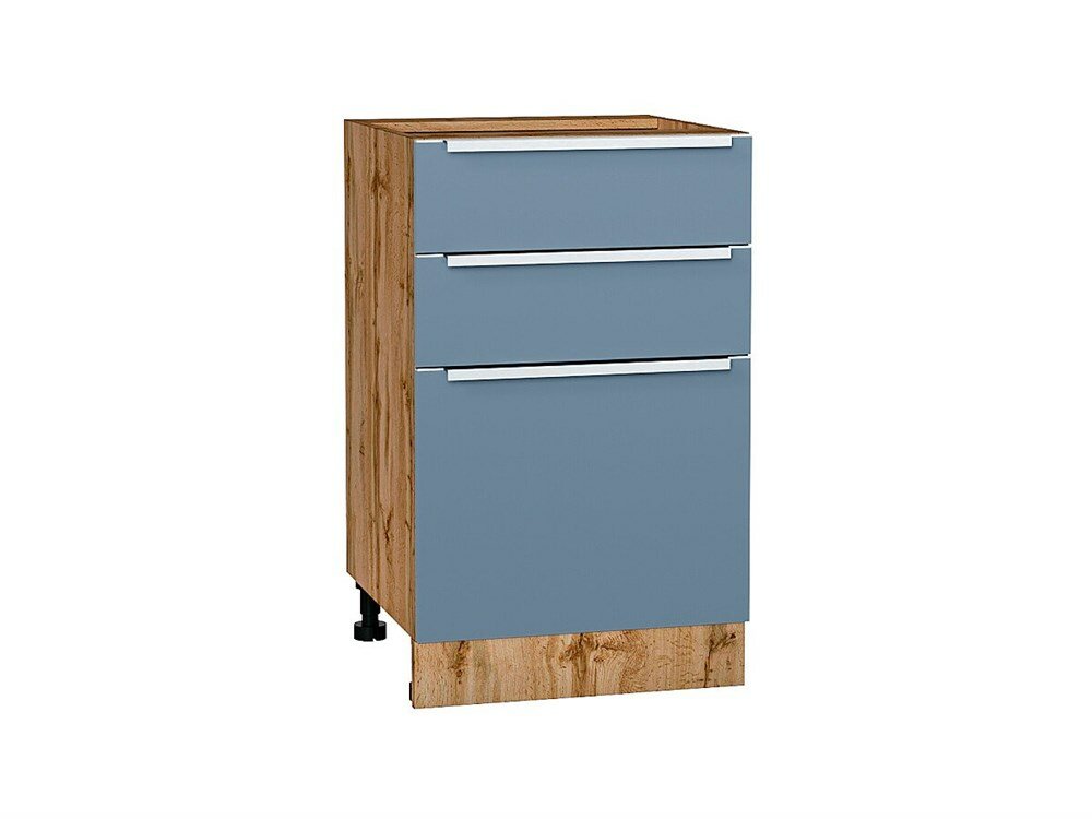 VVT Шкаф нижний с 3-мя ящиками Фьюжн Дуб Вотан, Silky Blue, 500 В*Ш*Г 816*500*480, фасад МДФ Silky Blue, корпус Дуб Вотан Silky Blue