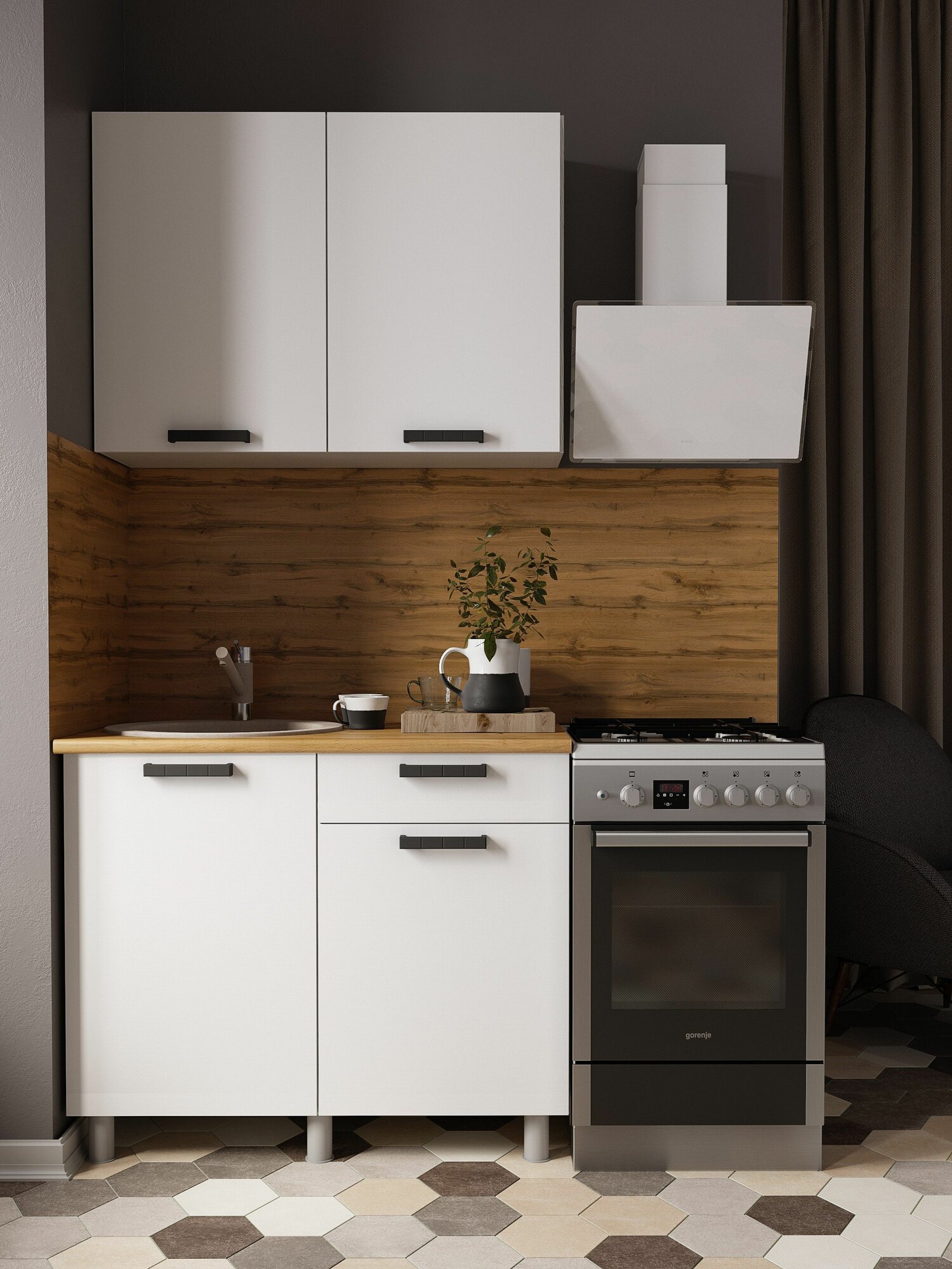 Кухонный гарнитур Осло МДФ 1,5м карбон фарфор без столешницы