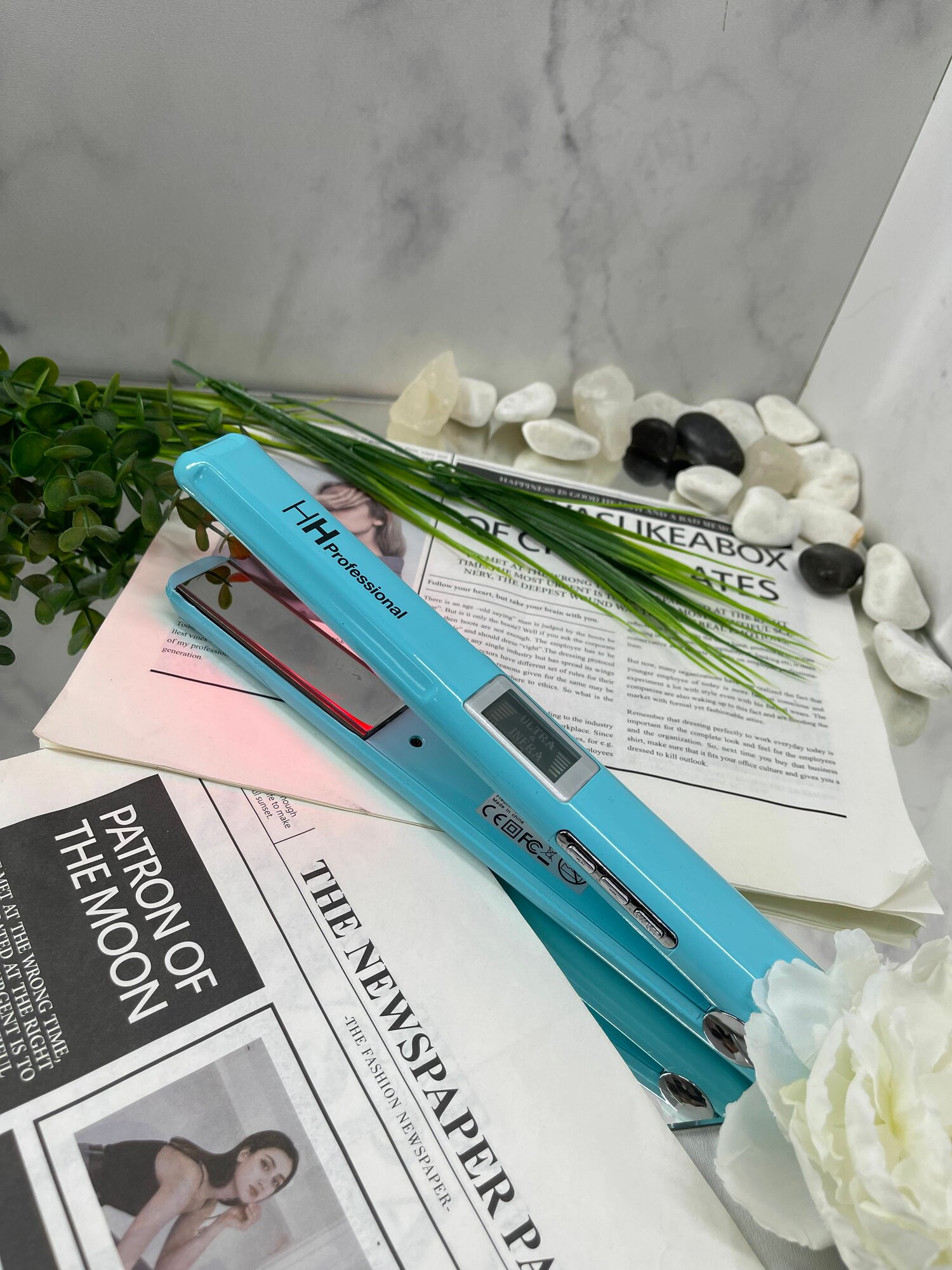 Утюжок Happy Hair Ультразвуковой+Инфракрасный, узкие пластины, Голубой