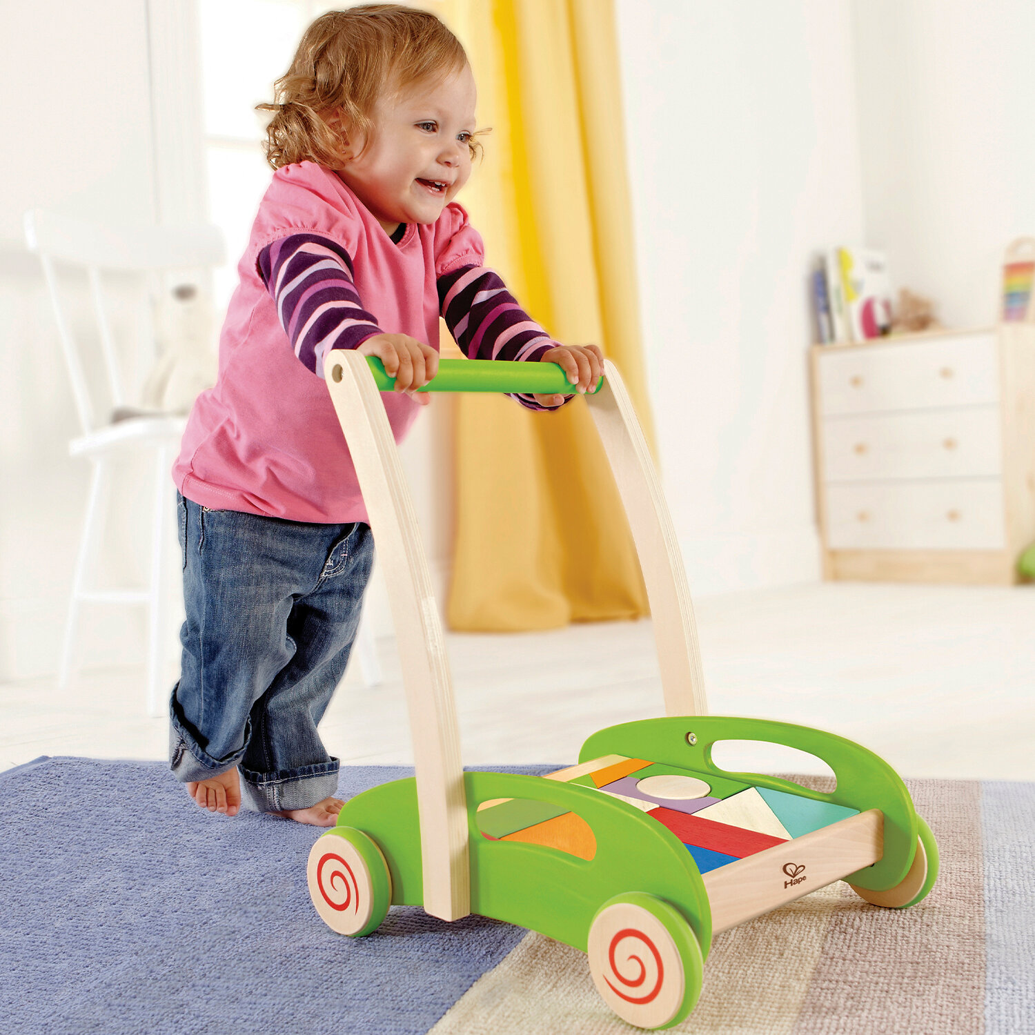 Ходунок-каталка деревянная с конструктором для малышей Hape, E0371_HP