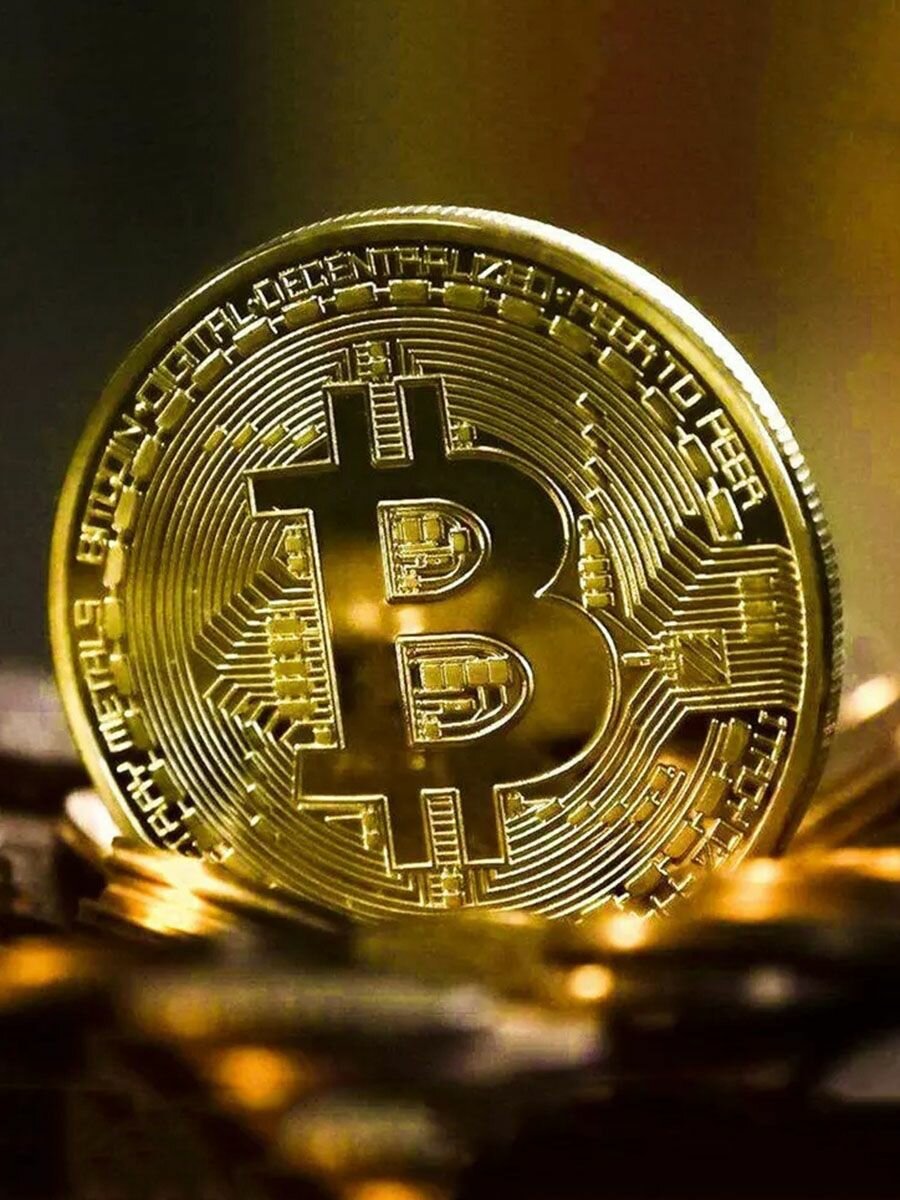 Сувенирная монета Биткоин (Bitcoin), золотой сувенир биткоин
