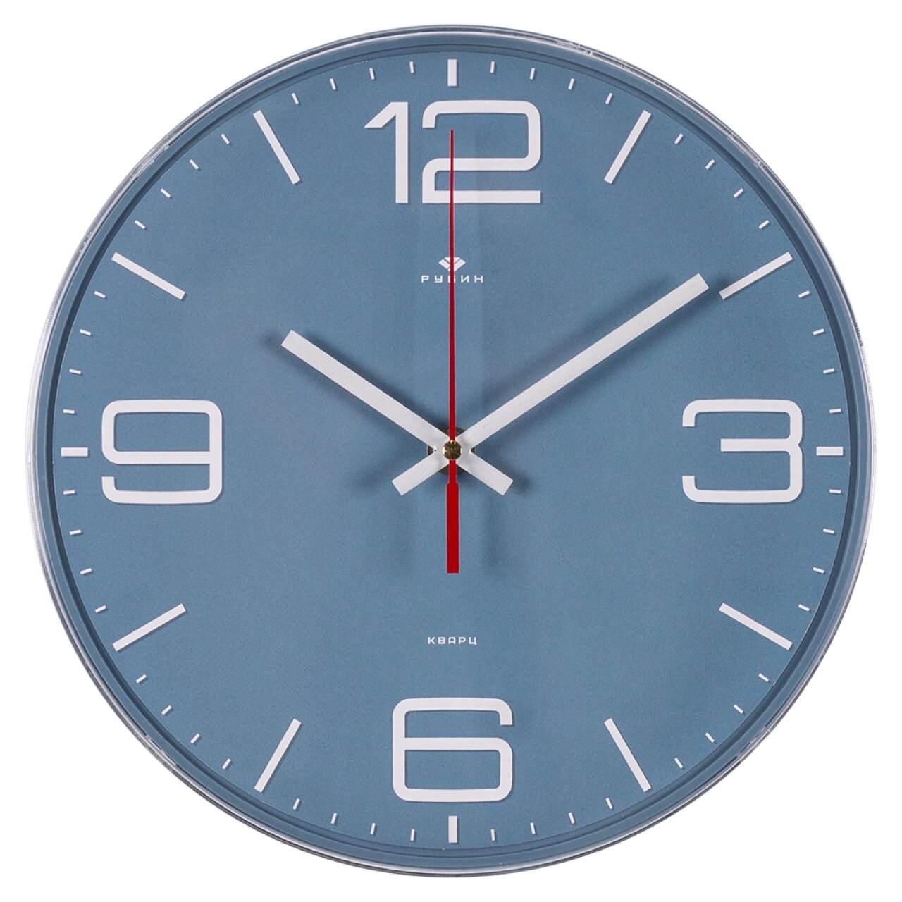 Рубин настенные часы, диаметр 25 см, арабские цифры, пластиковый корпус, синий