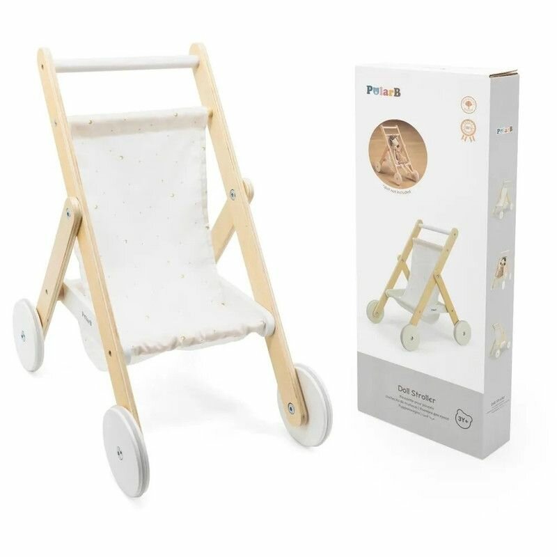 Коляска для куклы Polar B Месяц и звезды, 37х25х41 см, для куклы до 38 см, цвет белый, в коробке