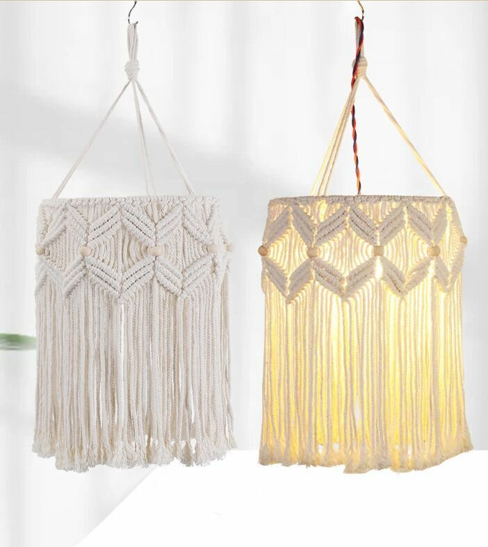 Плетеный абажур, богемный плафон, винтажный декор люстры