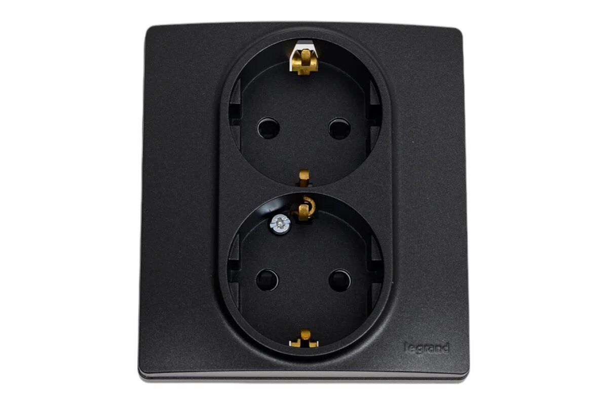 Legrand Inspiria розетка двойная с заземлением со шторками безвинтовые зажимы антрацит