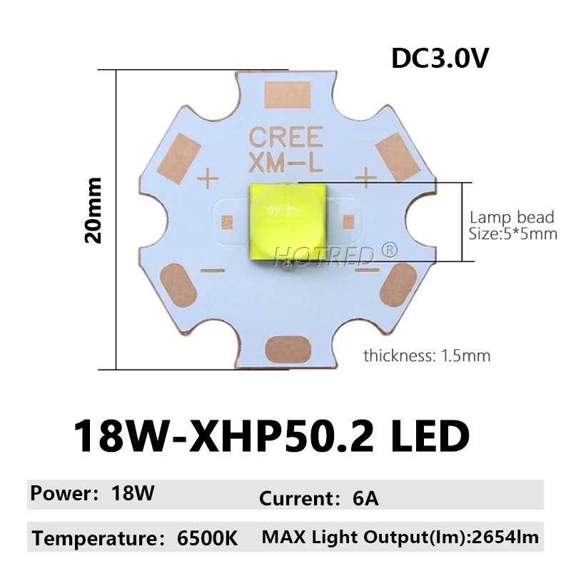 LED XHP50.2 18W 6A 6500K для фонарика