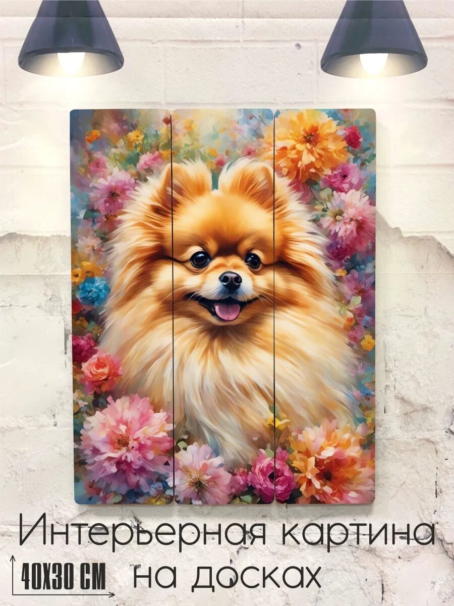 Интерьерная картина на досках "Немецкий шпиц"