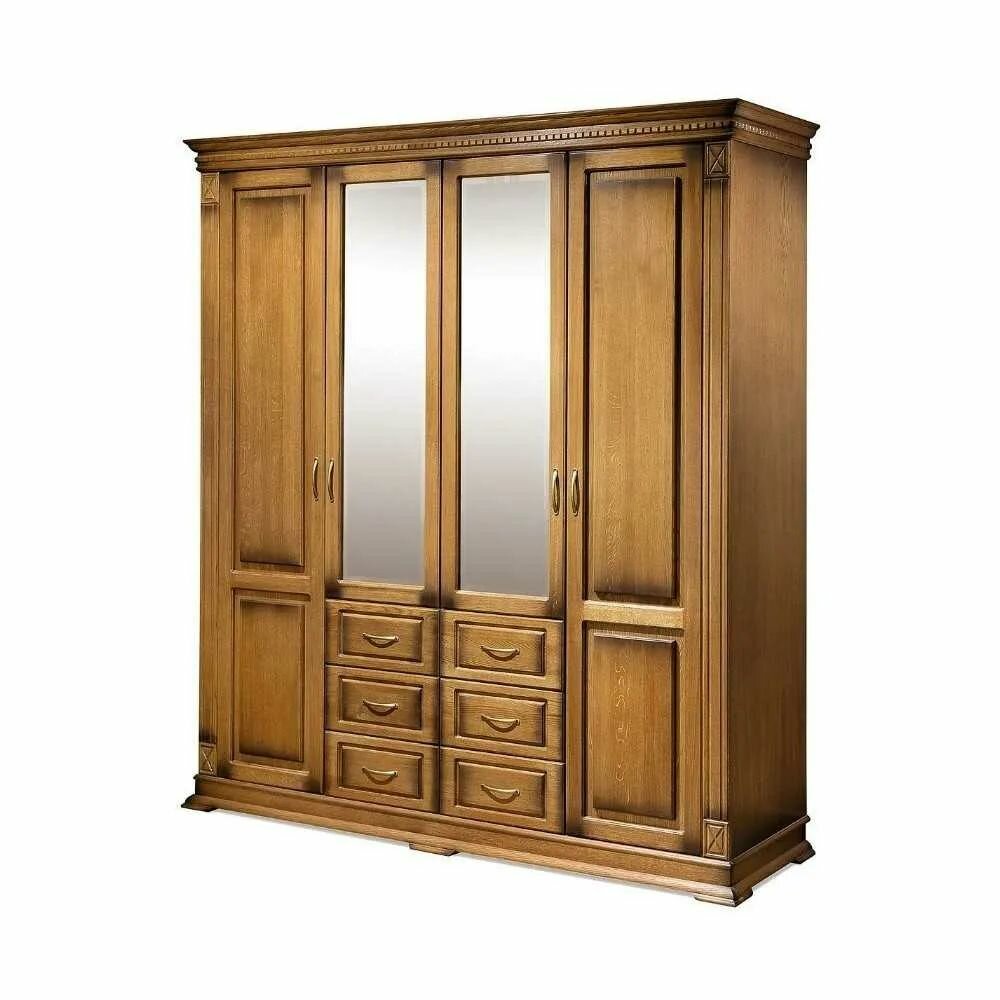 Шкаф Верди четырёхстворчатый (6 ящиков) из Массива сосны, 180х55х220 см, классический орех 2