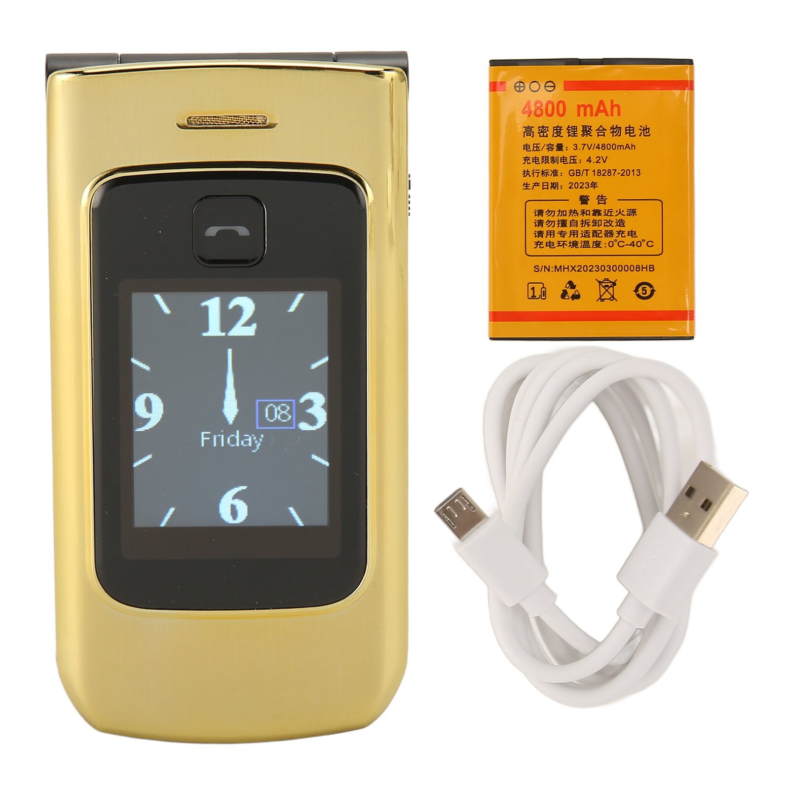 YEEMI K21+ 4G раскладной сотовый телефон с большой кнопкой 2,6 дюйма 1,77 дюйма двойной экран громкий звук аккумулятор 4800 мАч базовый мобильный телефон с быстрым набором номера и SOS для пожилых людей золотого цвета