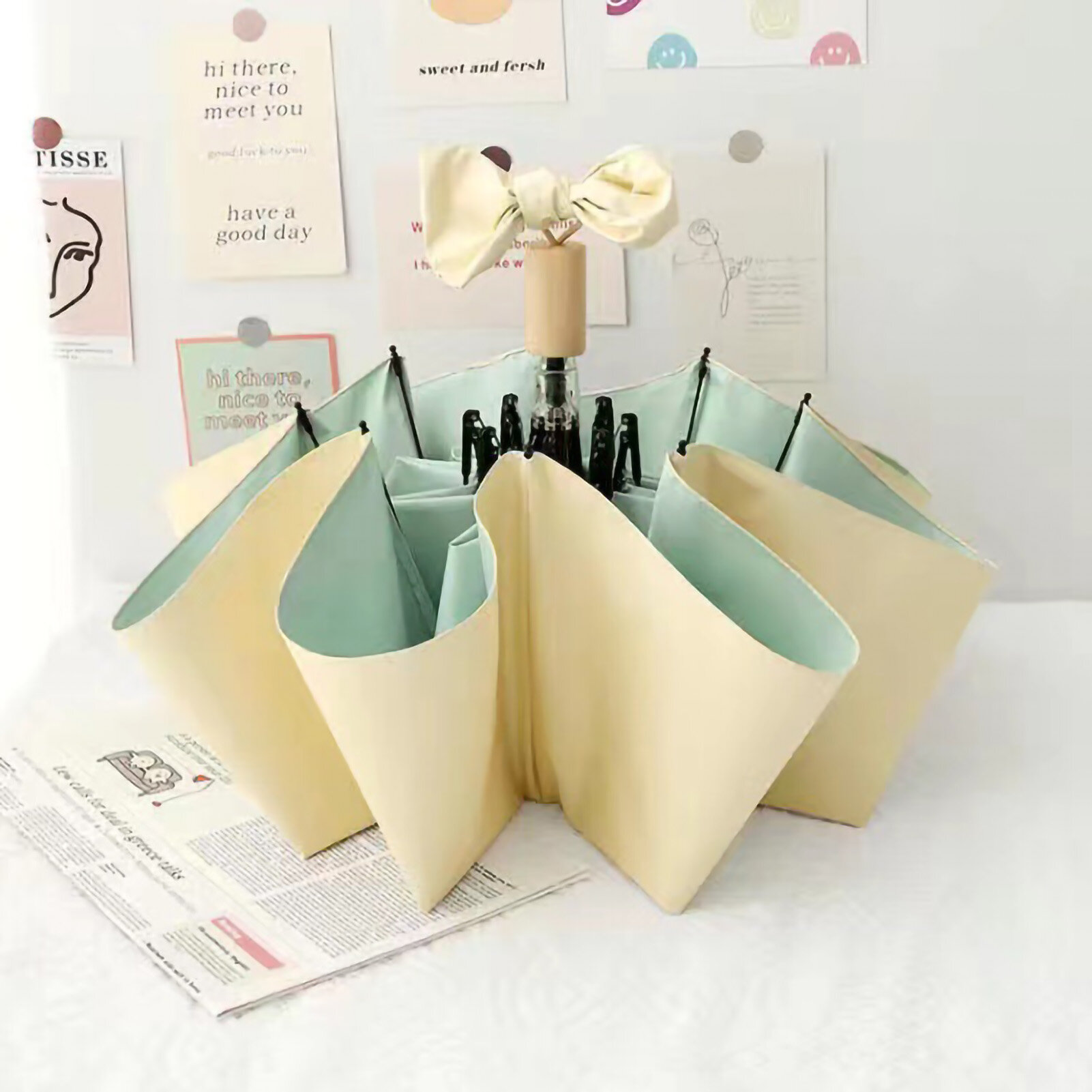 Складное солнце зонтичное ультрафиолетовое ультрафиолетовое блокирование чистого цвета черный резиновый солнцезащитный зонтик для дождя или сияния желтый и зеленый