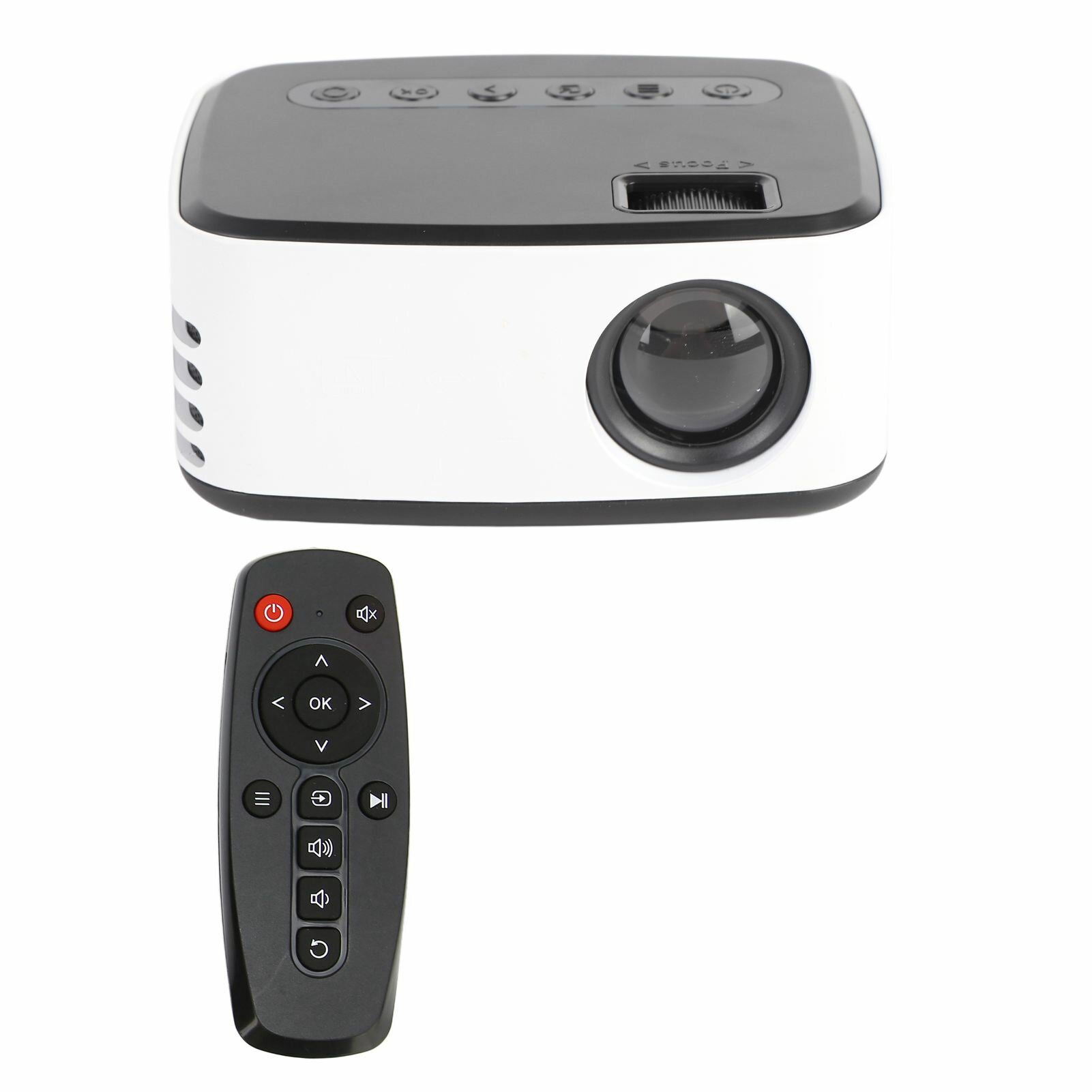 Мини-проектор черно-белый HD 1080P портативный для уличного кинотеатра дома, совместимый со смартфоном, планшетом, ноутбуком, TV Stick, с вилкой EU, 100‑240В