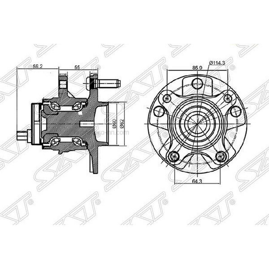 SAT ST4356030010 Ступичный узел Lexus GS 05-12 / Toyota Mark X 04-19 (ABS/ Слева/ Спереди)
