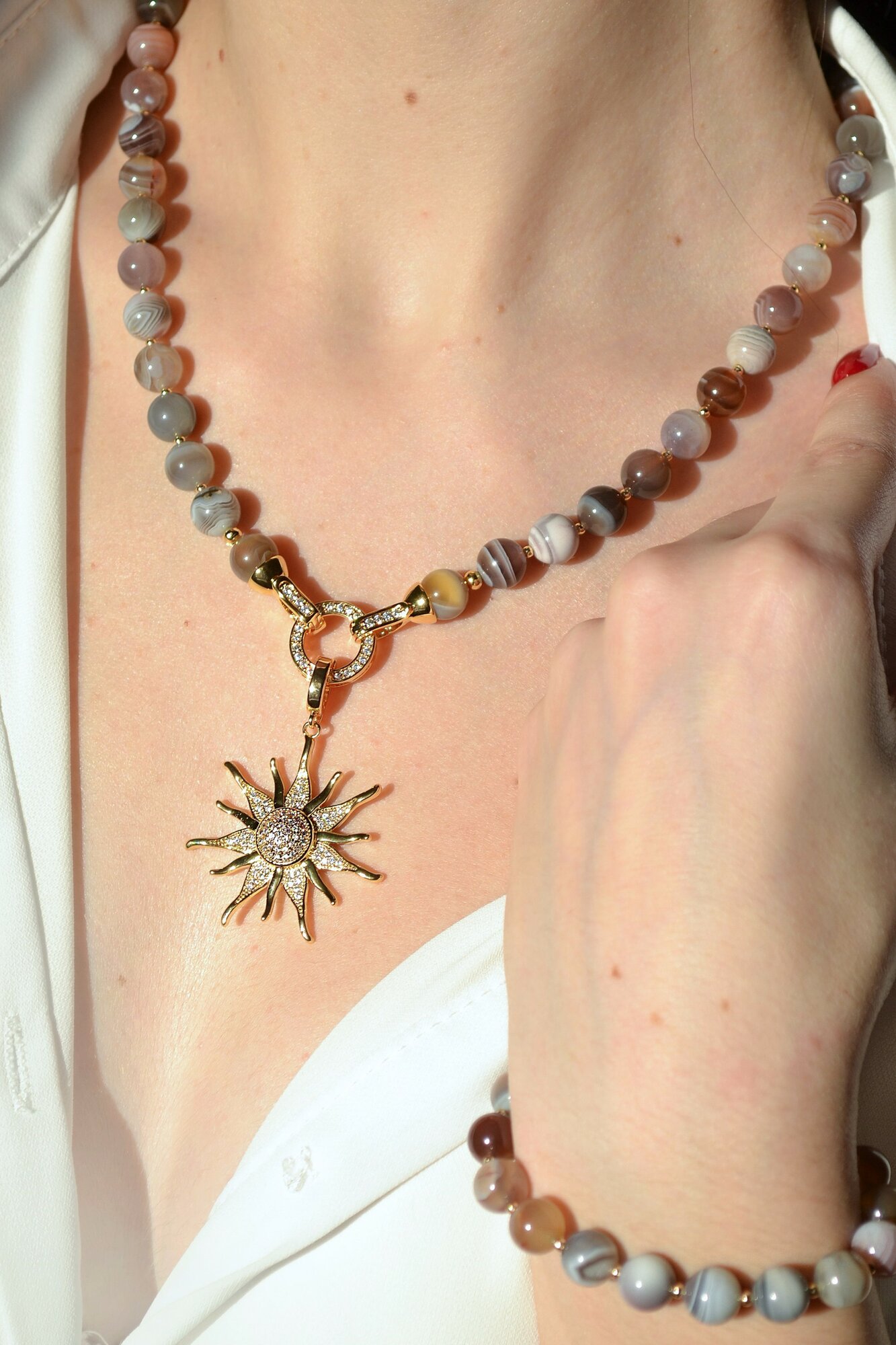 Бусы ONE SECRET jewelry, длина 50 см, Агат Ботсвана — фото 1