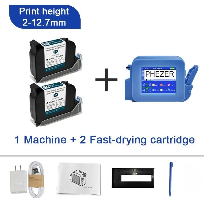 Phezer PC13plus Портативный струйный принтер with 2 ink-12.7mm