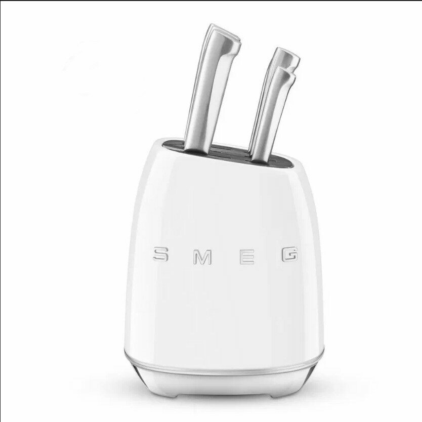 Smeg Набор кухонных ножей из нержавеющей стали, 7 предметов, с подставкой Белого цвета