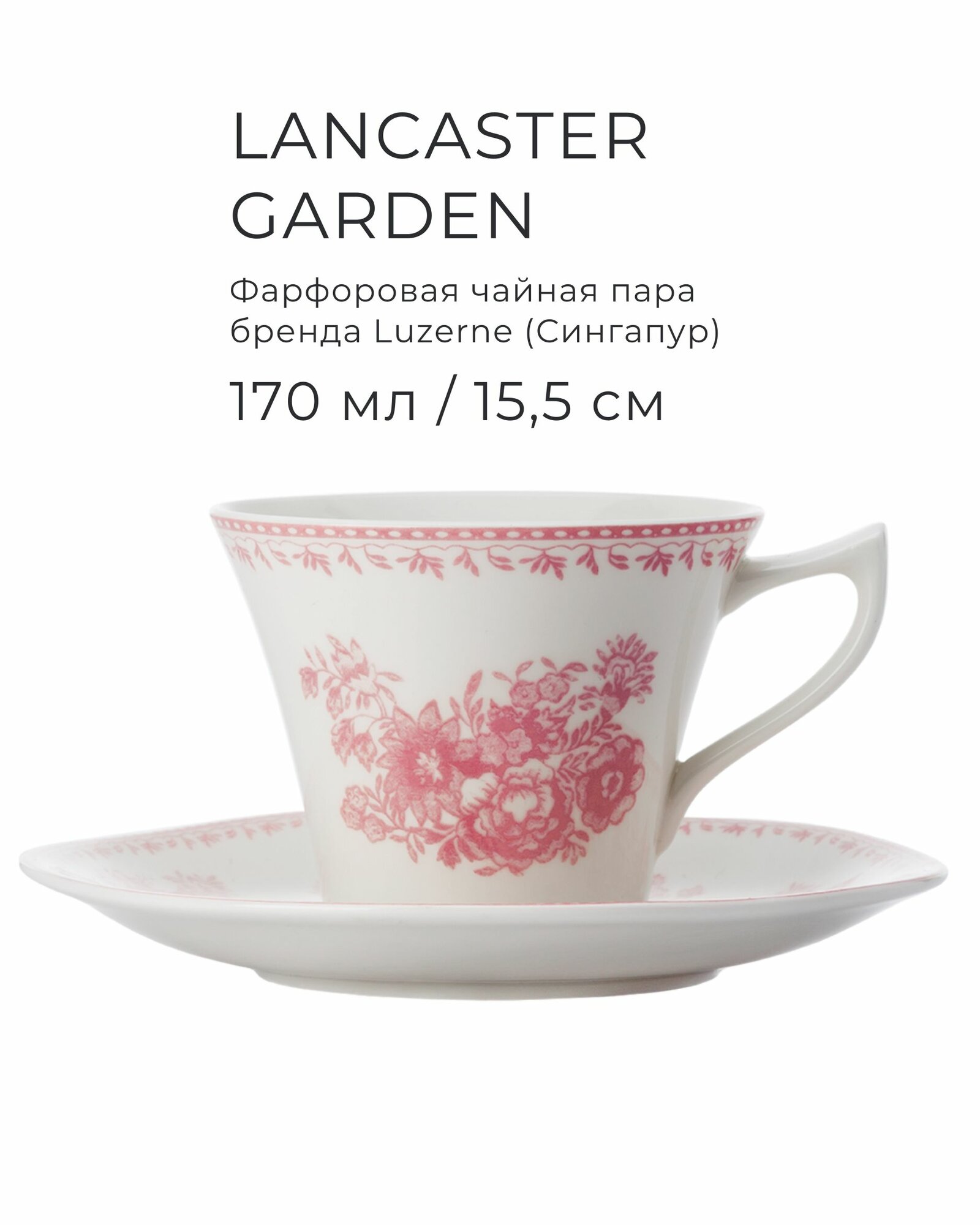 Чайная пара 170 мл/15,5 см / фарфоровая чашка с блюдцем LUZERNE, серия Lancaster Garden