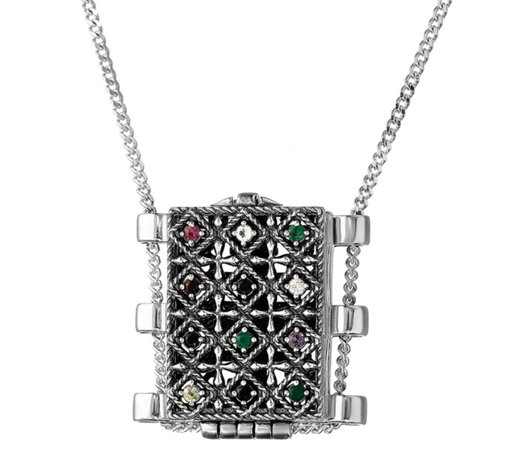 Колье, серебро, 925 проба, чернение, сапфир, хризолит, рубин, топаз, оникс, бриллиант, аметист, изумруд, агат, гранат