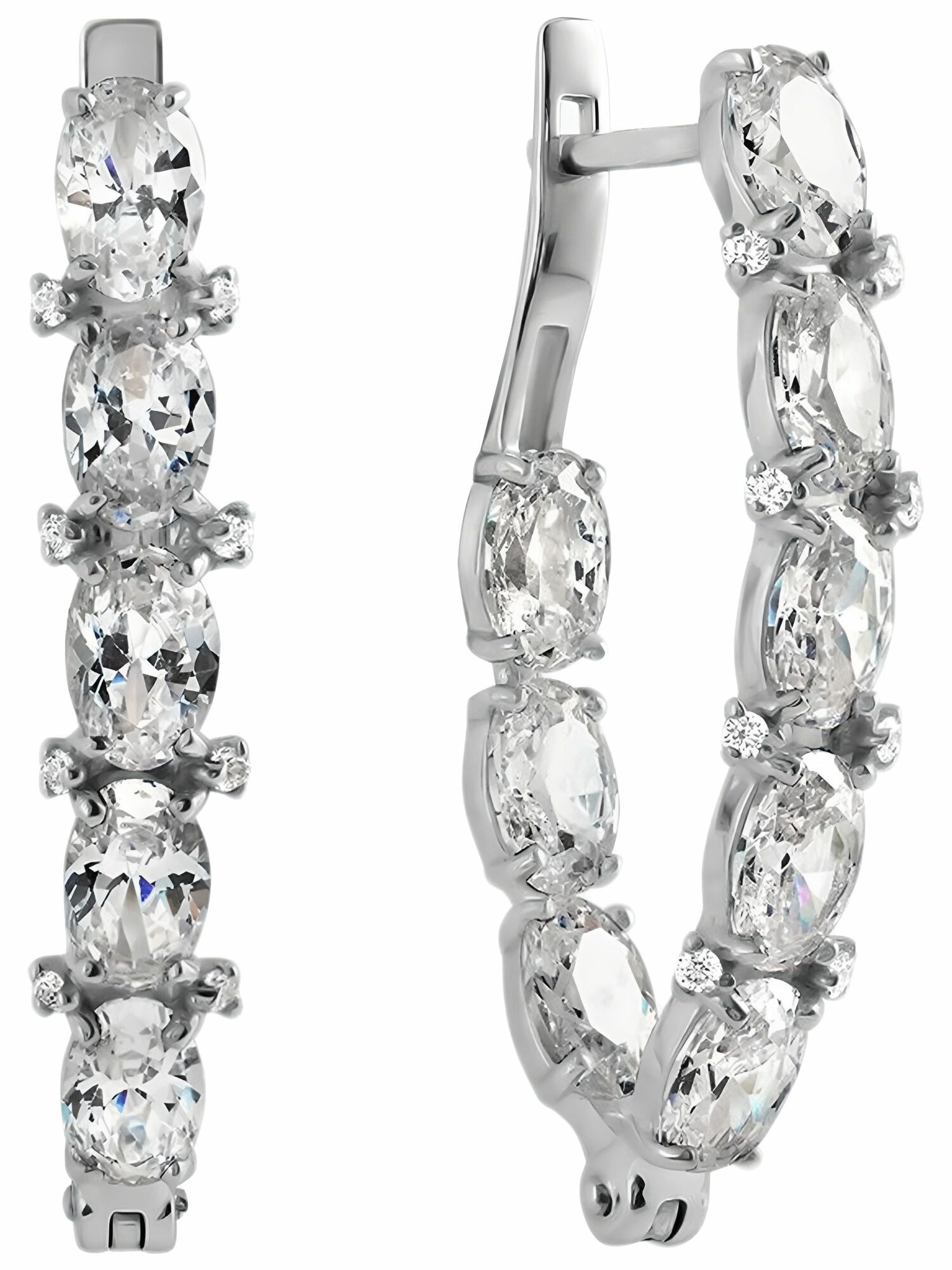 Серьги конго, серебро, 925 проба, родирование, фианит