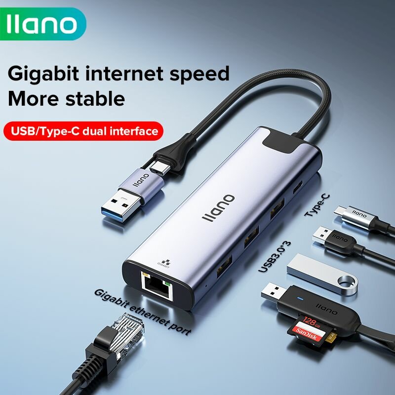 Llano 5-в-1 Type-C расширительный док - USB3.0 на гигабитный порт, поддержка PD быстрой зарядки, совместимость с телефонами и планшетами