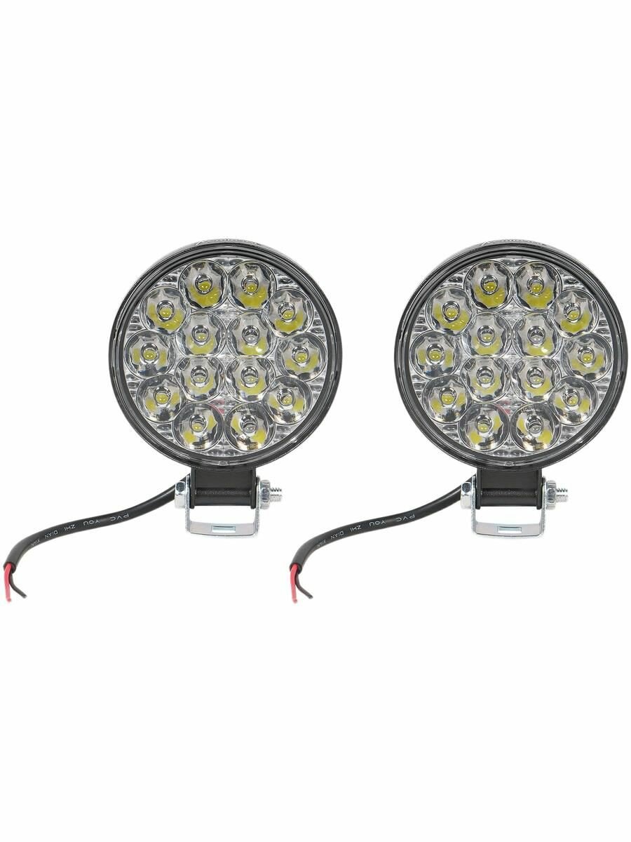 Фара светодиодная круглая 14LED, направленный свет, 14Вт, 83х83х22мм, 12В, 2шт. STANDART