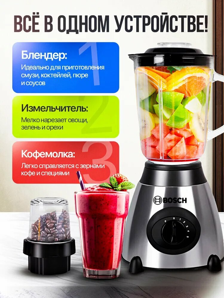 Блендер, 700 Вт, 5 скоростей, стеклянный кувшин, металлический корпус