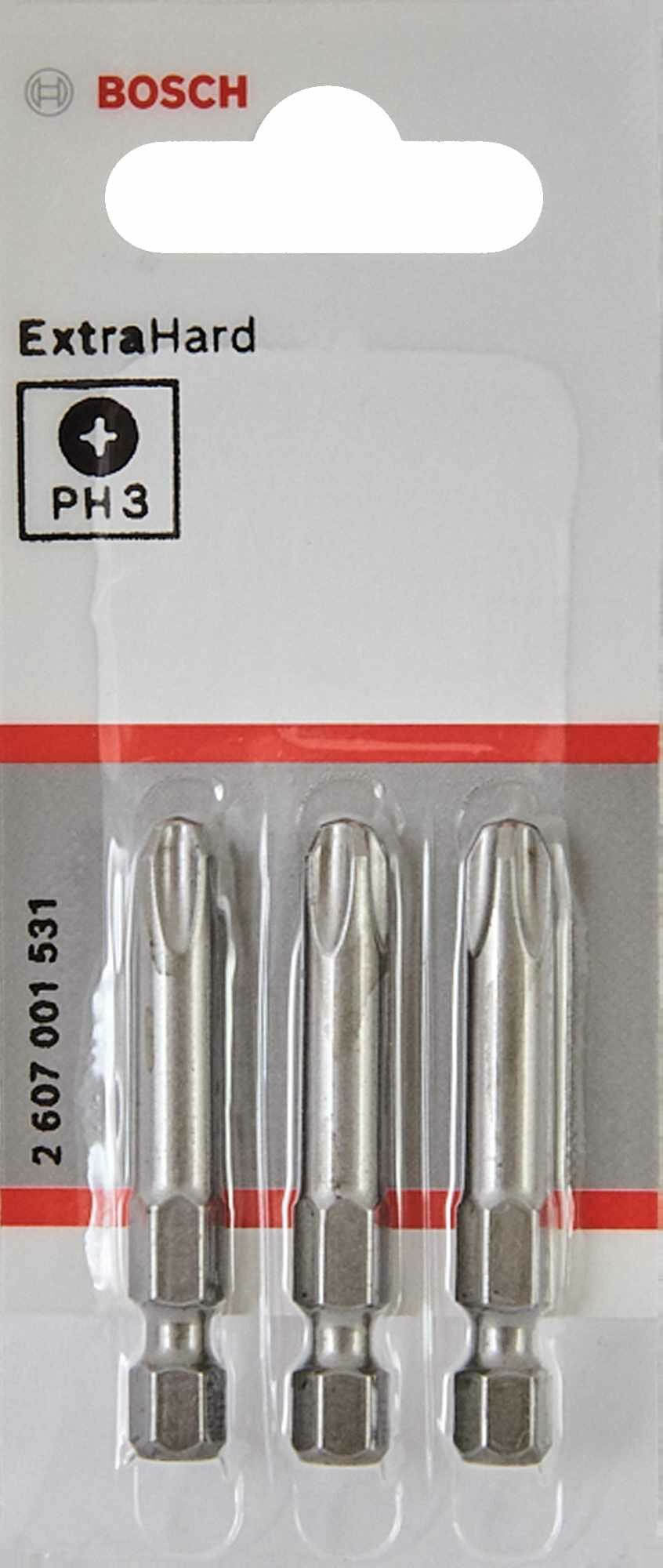 Бита крестовая Bosch Extra Hard 2607001531 PH3x49 мм, 3 шт.