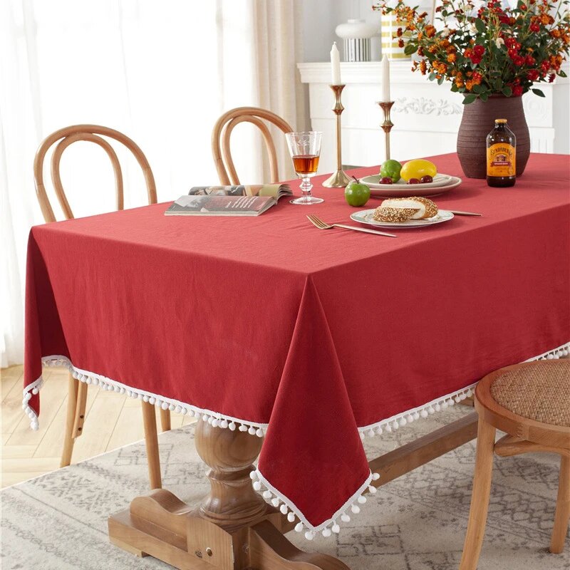 Скатерть моющаяся Рождественская красная хлопковая скатерть Свадебная вечеринка Обеденный банкет Новогоднее рождественское украшение Домашний декор стола 140x200cm, Бордовый, Red