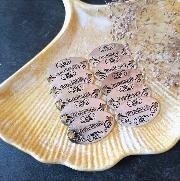 Бирки металлические Hand Made Ручная работа 32*19мм 10шт серебро