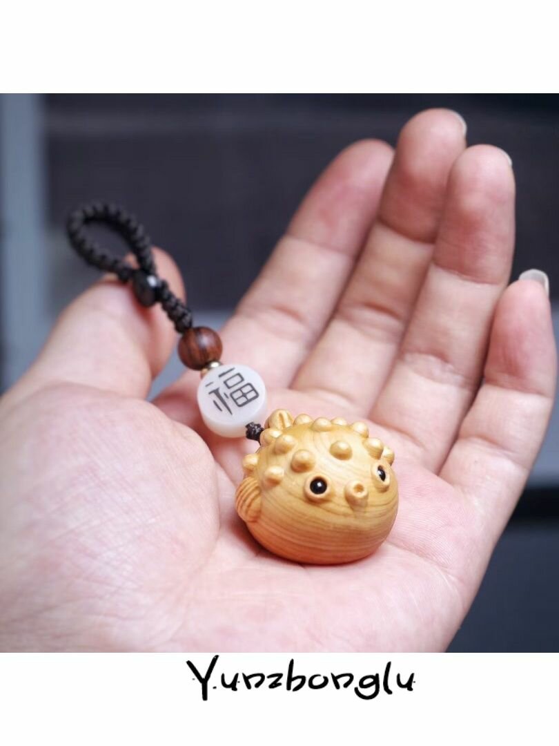 Yunzhonglu Статуя рыбы-фугу, Натуральная древесина, Настольный аксессуар, Деревянная резьба