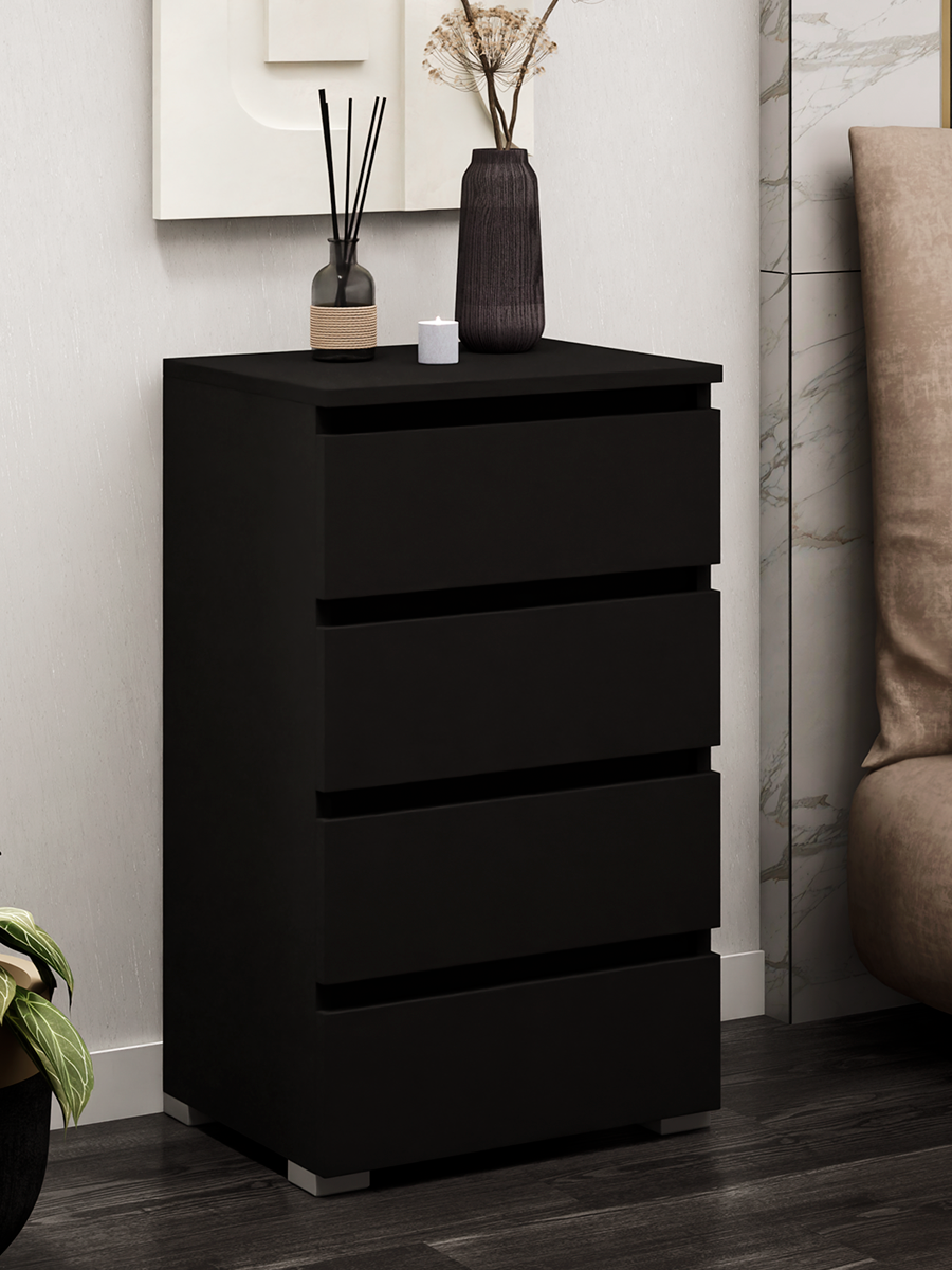 Тумба MFMaster Vitto-50, ЛДСП, 4 ящика, для гостиной, спальни, детской, цвет чёрный