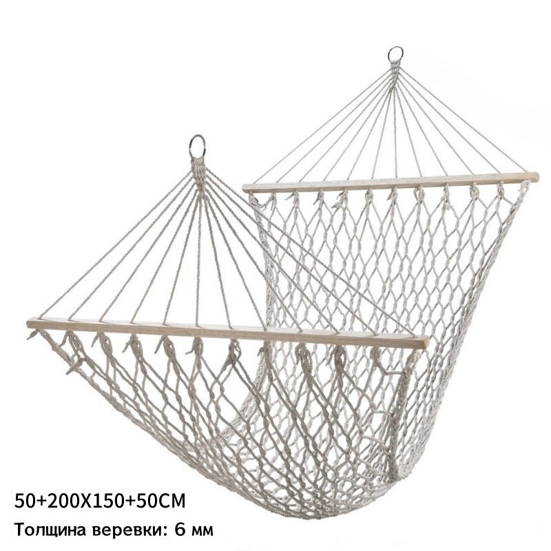Гамак из утолщенной хлопковой сетки, качели из хлопковой веревки с защитой от опрокидывания, подходит для кемпинга на открытом воздухе, пляжа и балкона, 3 цвета на выбор!