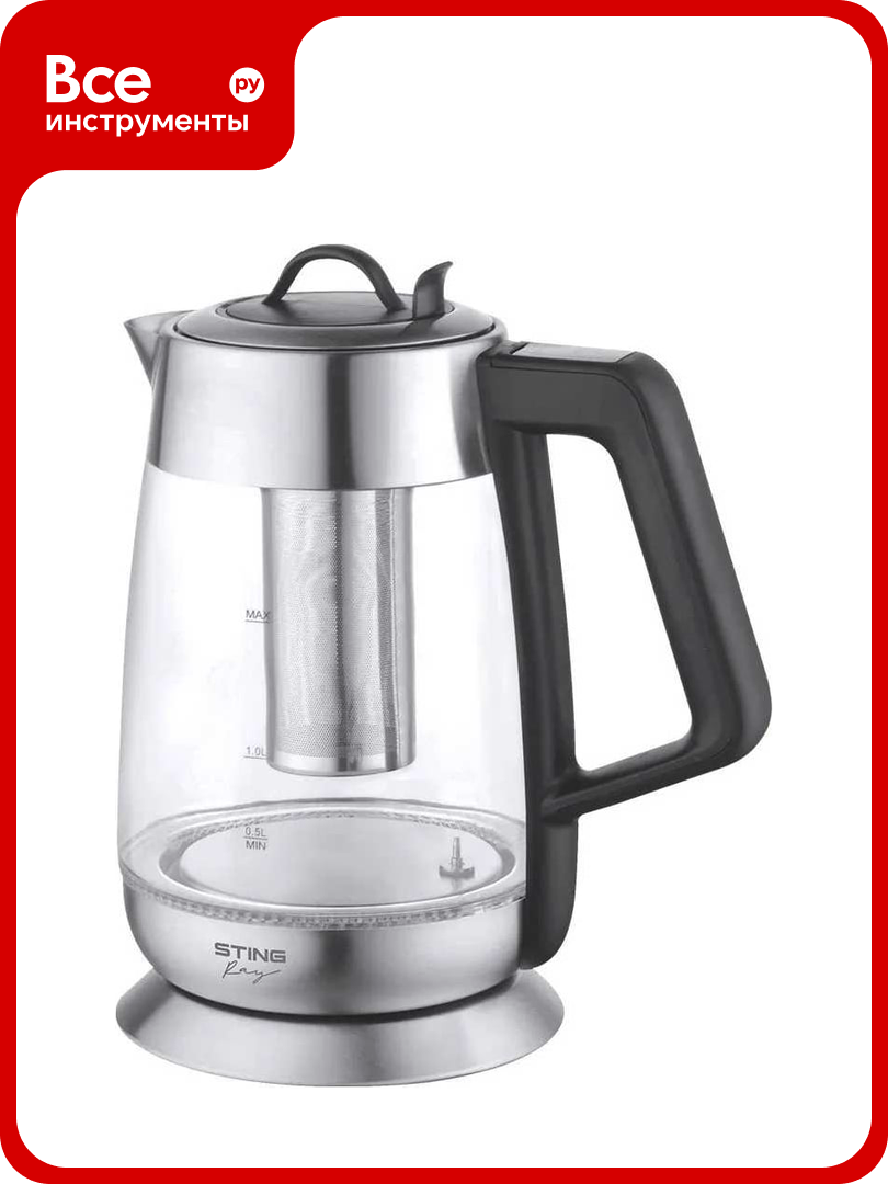 Чайник стеклянный STINGRAY ST-KT3002C черный 39305, прочный
