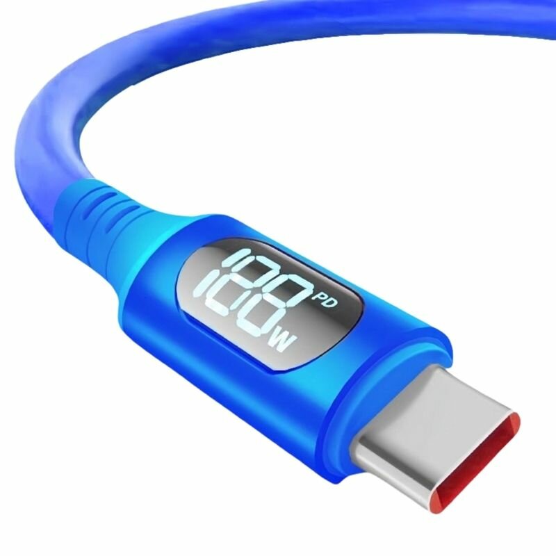 Удлиненный динамический цифровой дисплей мощностью 120 Вт, кабель для сверхбыстрой зарядки Type c, передачи данных-1 метр-цифровой синего цвета