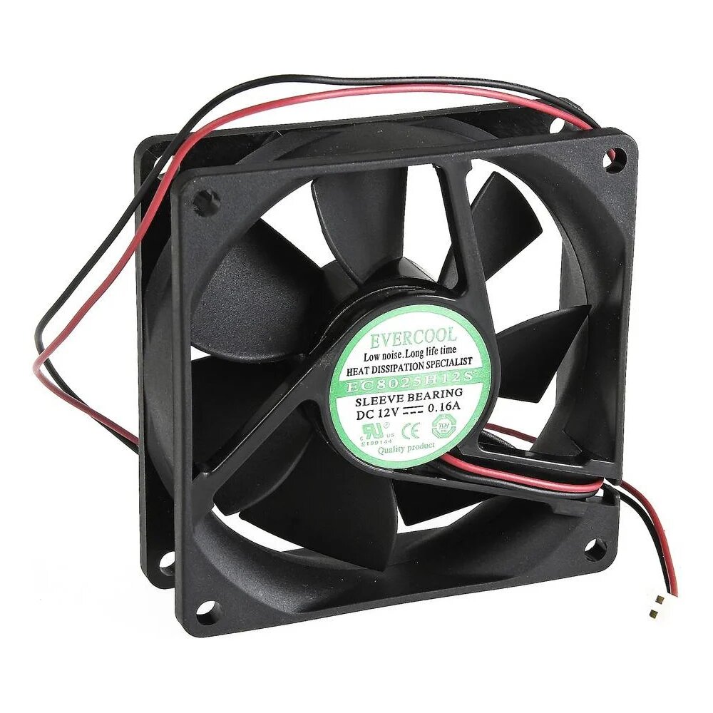 Вентилятор EVERCOOL 12В, 80x80x25мм, подшиник скольжения, 3000 об/мин, FG Signal EC8025H12SA 2015123505