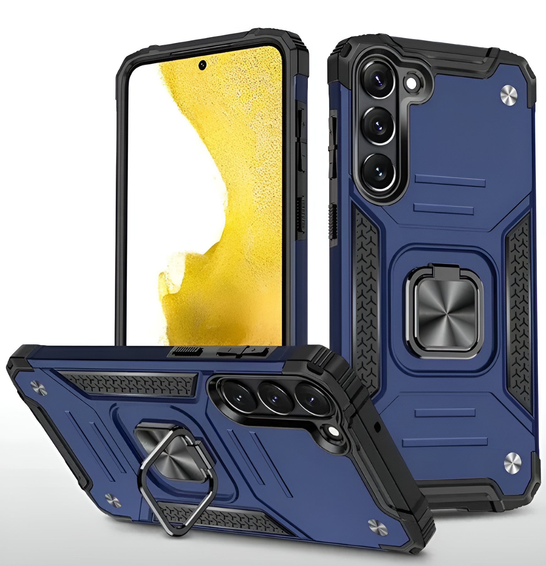Противоударный чехол для Samsung Galaxy A54 5G синий с пластиной для магнитного автодержателя и кольцом подставкой