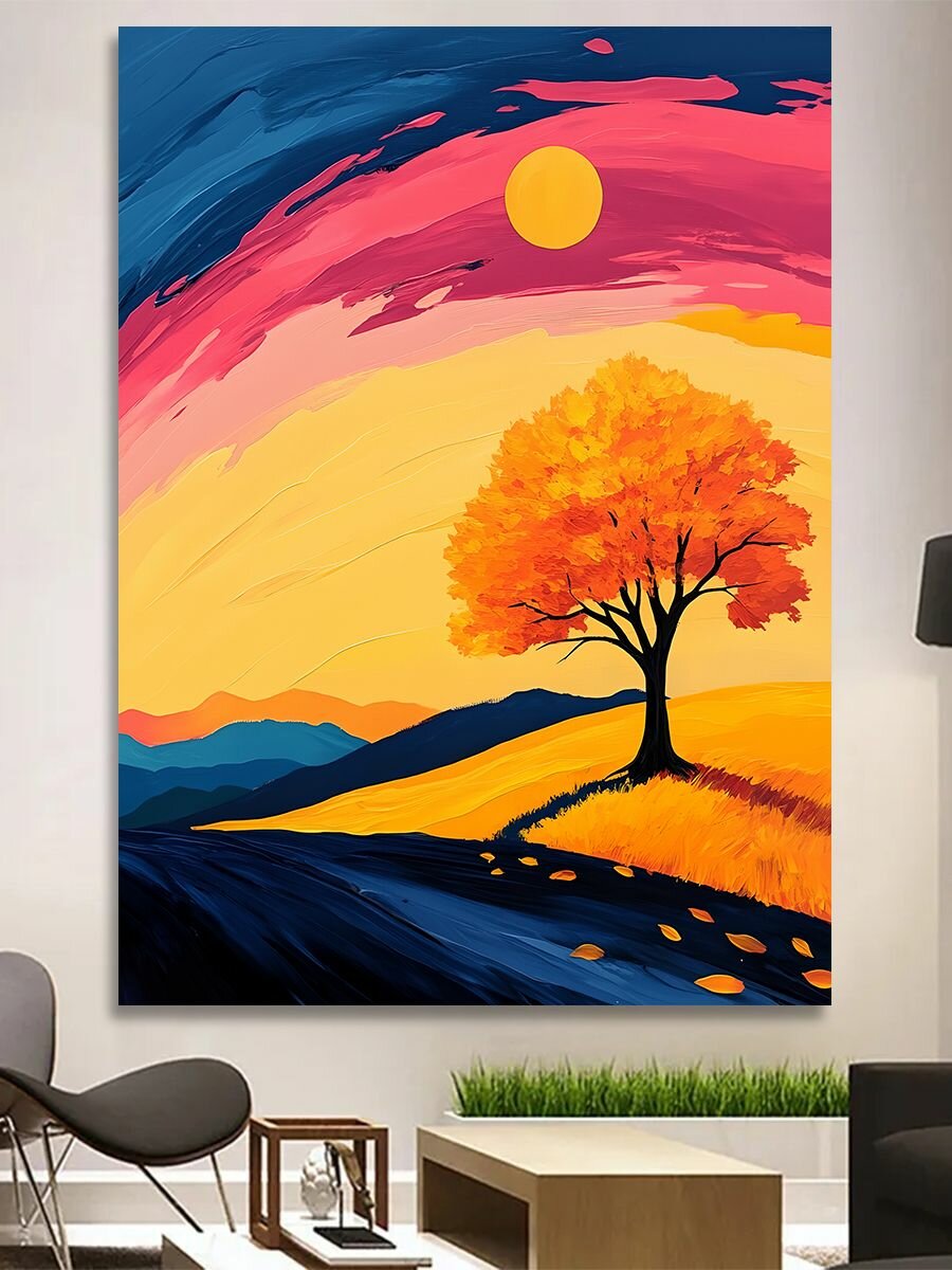 Картина / дерево, картина на холсте, пейзаж, 50х70 см.