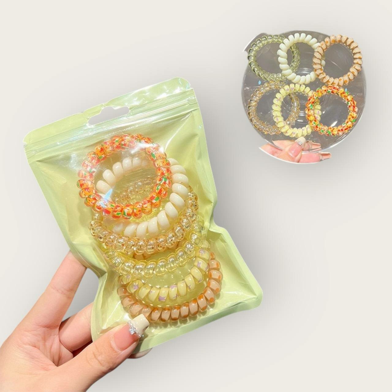 Набор резинок-пружинок для волос, 6 штук в желтом оттенке. Пружинки