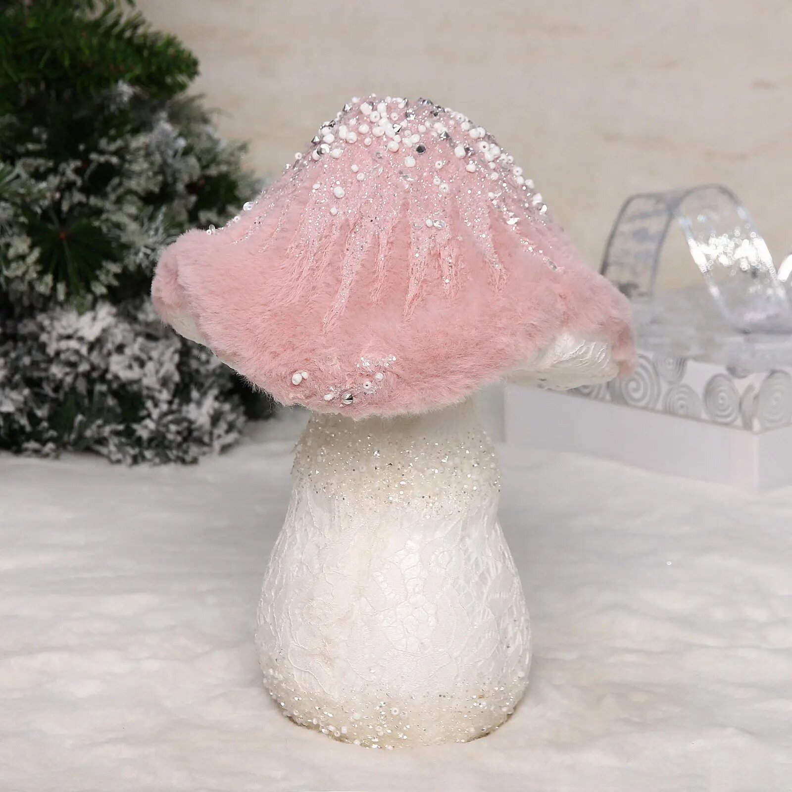 Фигурка новогодняя 'Весёлый грибочек' 20*20*26 см, пушистая, розовый
