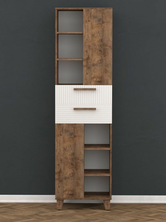 Шкаф пенал с полками Копенгаген Дуб Самдал / Белый матовый (12 Стульев)