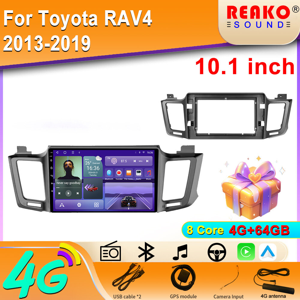 Магнитола для Toyota RAV4 2013-2019 , 8 ядерный процессор 4/64Гб ANDROID 10, QLED экран 10.1 дюймов, Wifi