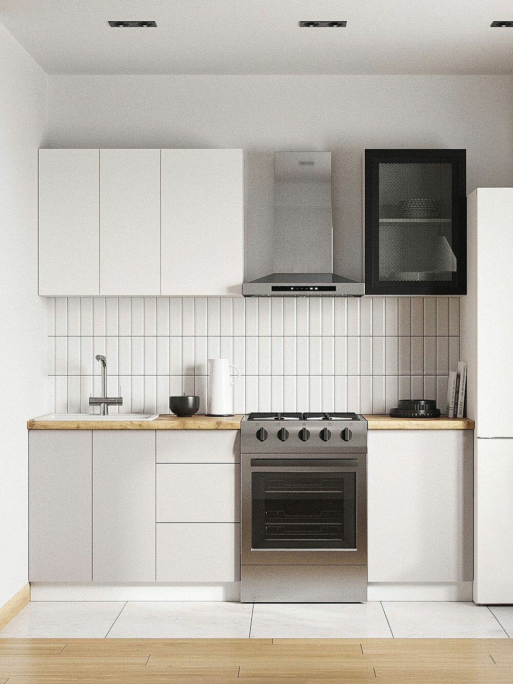 Кухонный гарнитур Тандем 1.5 м, мебель для дома и кухни, Белый / Черный матовый / Нео