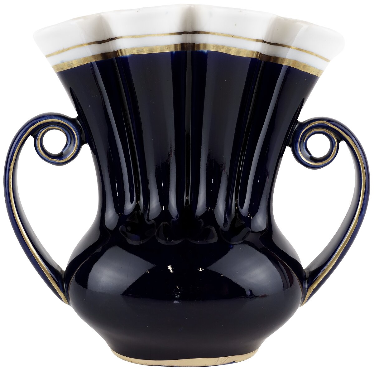 Ваза "Веерная", высота 17 см, фарфор, кобальт, винтаж, ЛФЗ, СССР, 1955-1970 гг.